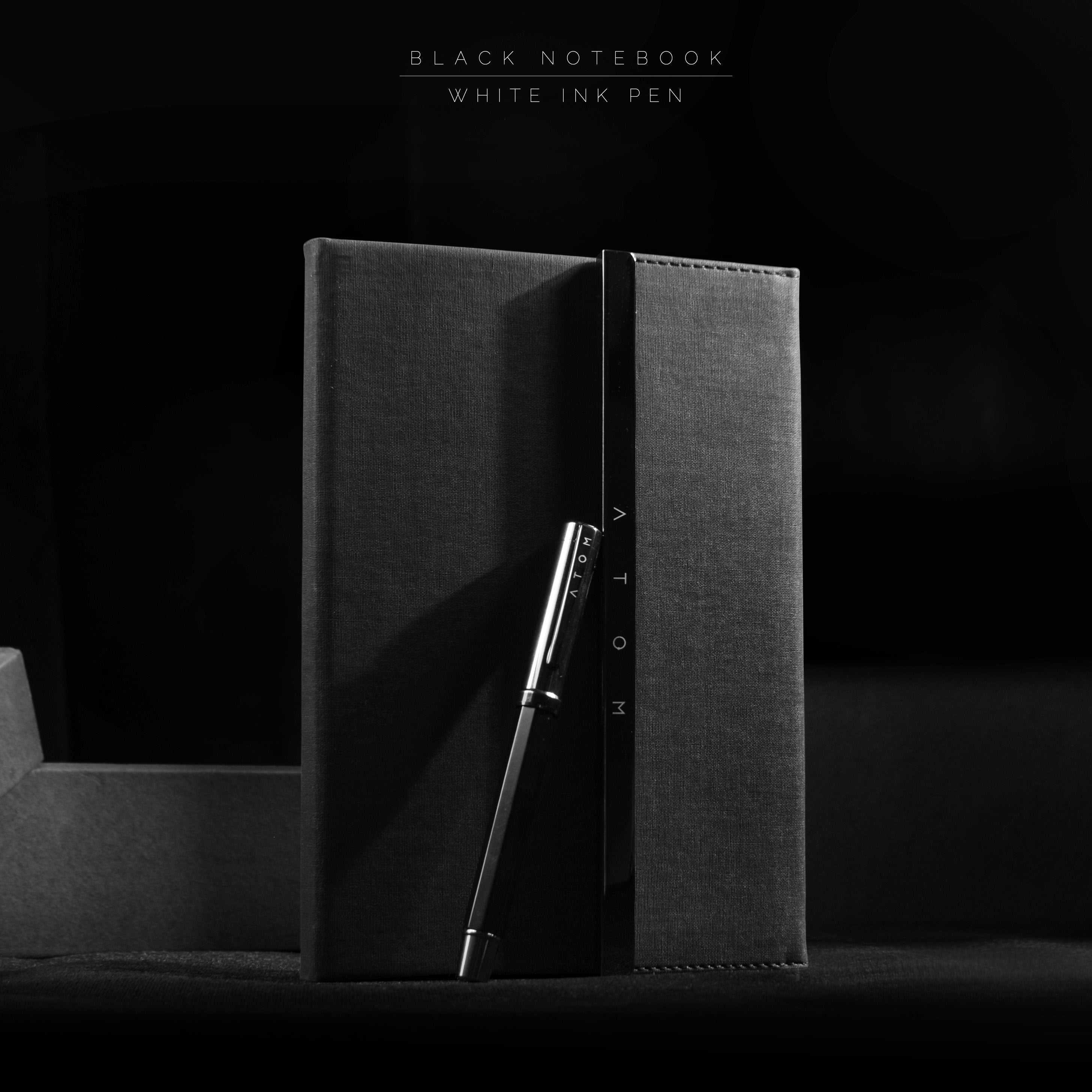 Black notebook and silver pen – Atom Gift Store